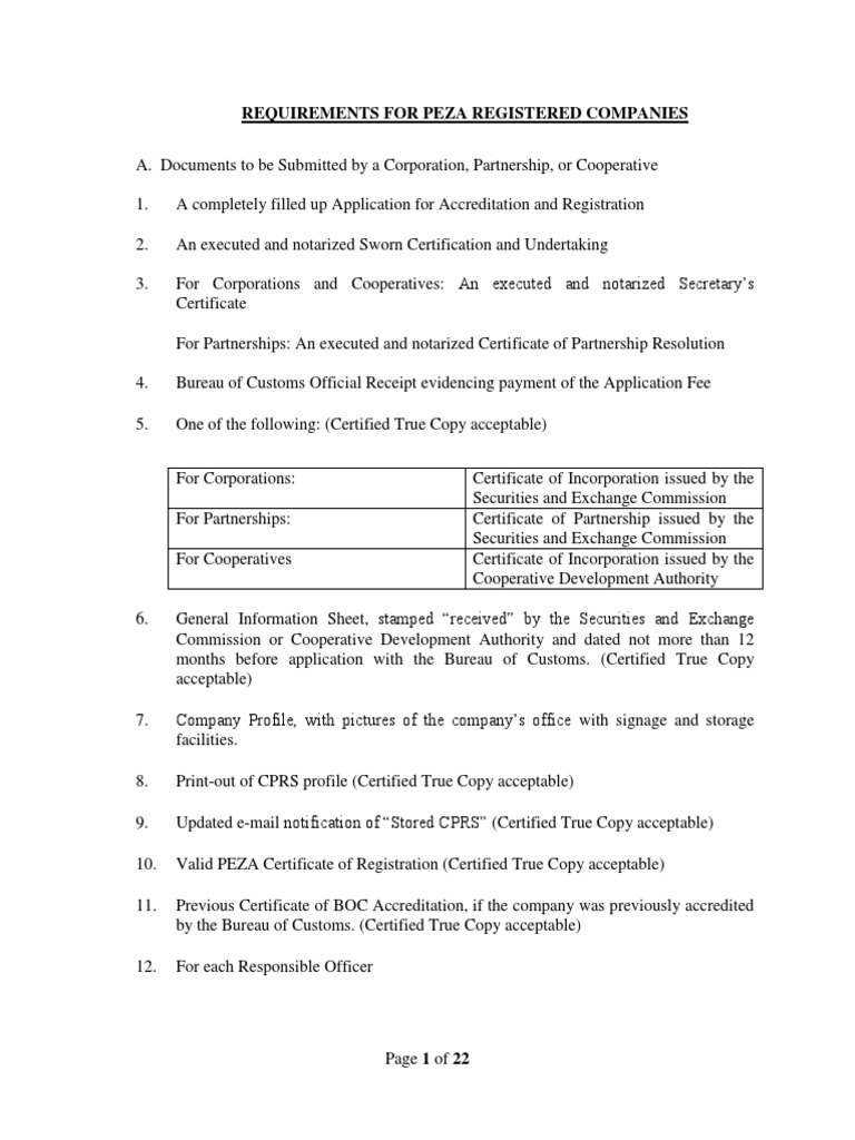 PEZA Registration Requirements Guide | PDF | Identity Document | Notary ...