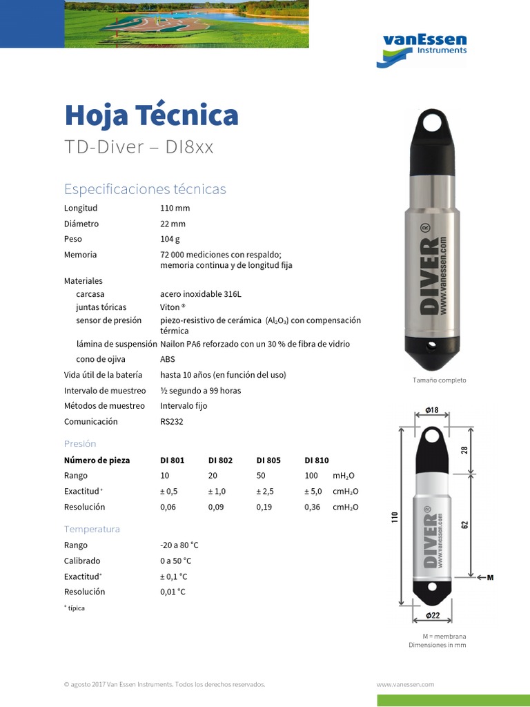 TD Diver DI8xx TechSheet Es | PDF