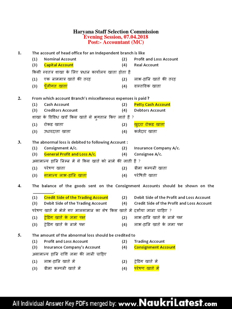 Accountant Answer Key All Session | PDF | Debits And Credits | Goodwill ...