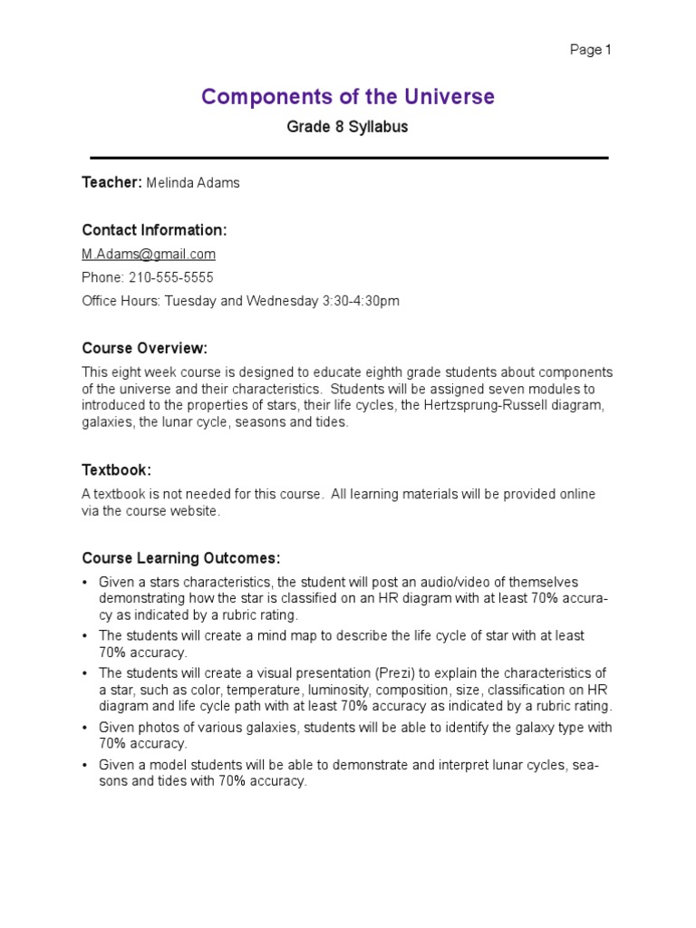 Components of The Universe Syllabus | PDF | Stars | Syllabus