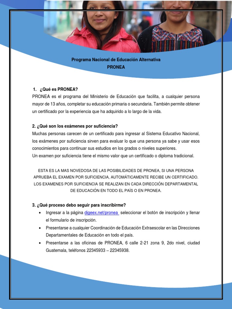 Información Sobre PRONEA | PDF | Prueba (evaluación) | Educación primaria