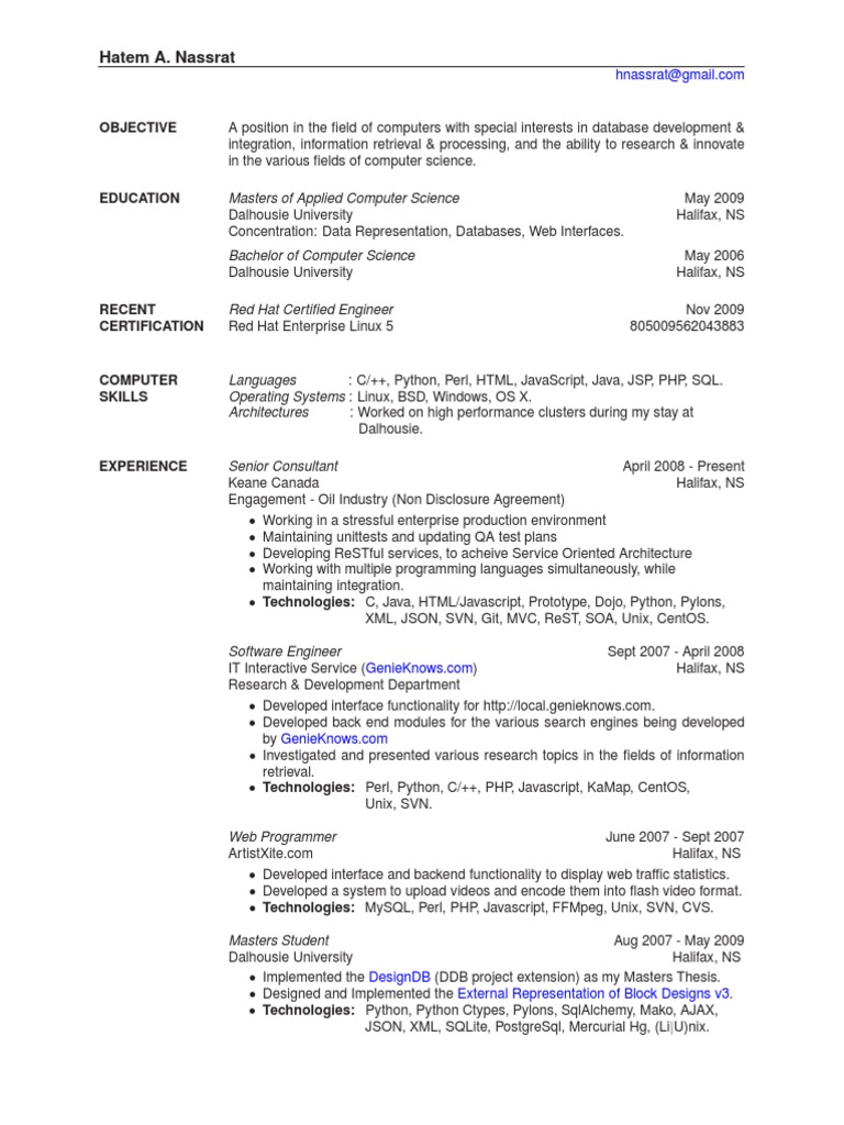 Hatem Nassrat Resume Pdf Java Script Php 