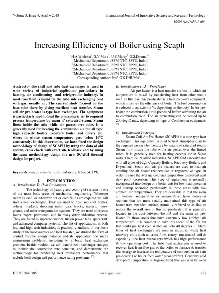 Increasing Efficiency of Boiler Using Scaph | PDF | Boiler | Heat Exchanger