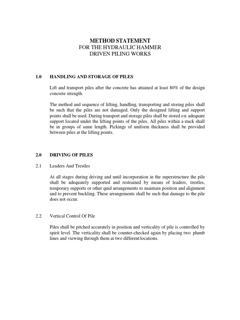 DRIVEN PILING METHOD STATEMENT | PDF | Deep Foundation | Mechanical ...