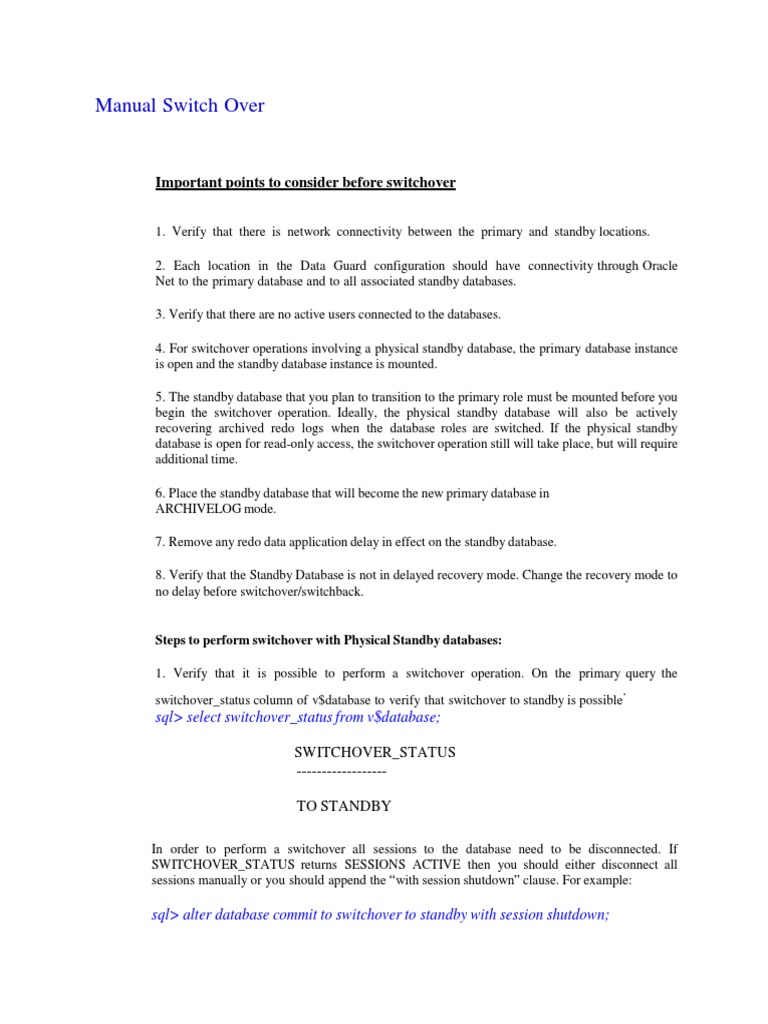 DR DC Manual Switch Over | PDF | Databases | Information Science