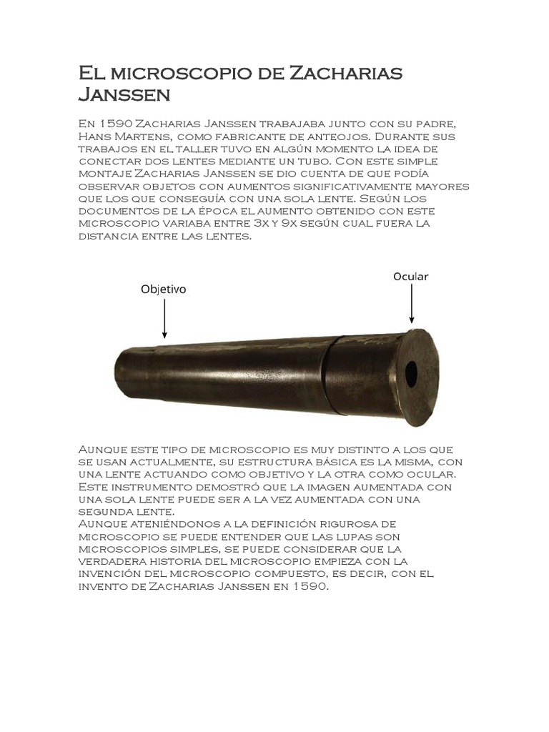 Microscopio de Zacharias Janssen 1590 | PDF