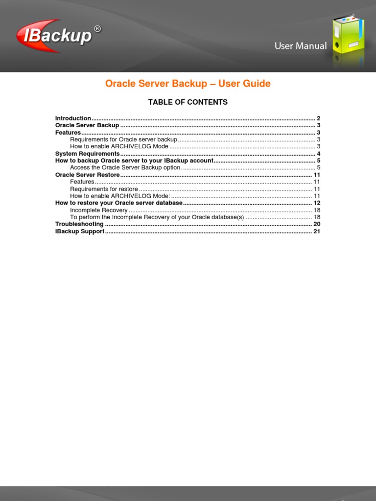 Oracle Server Backup - User Guide | PDF | Oracle Database | Backup
