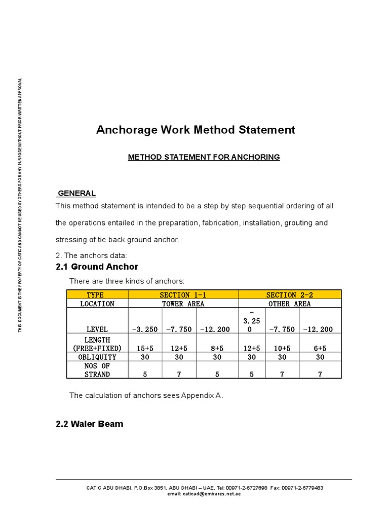 Anchorage Works Method Statement | PDF | Anchor | Beam (Structure)