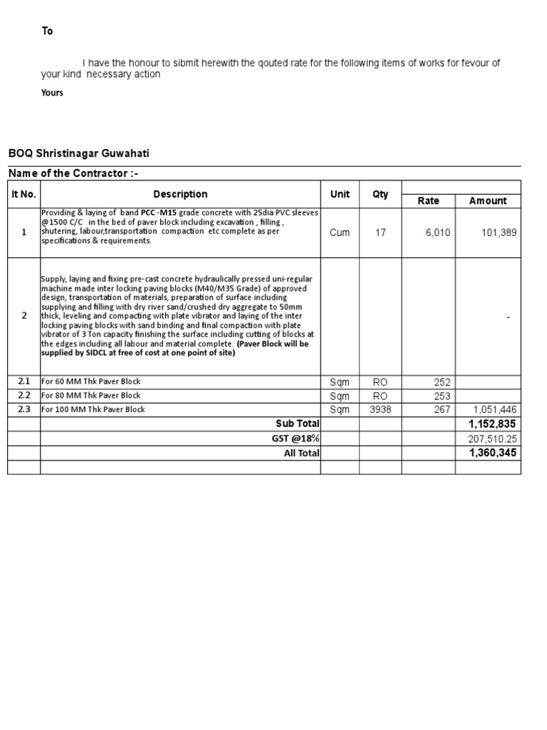 Paver Block BOQ