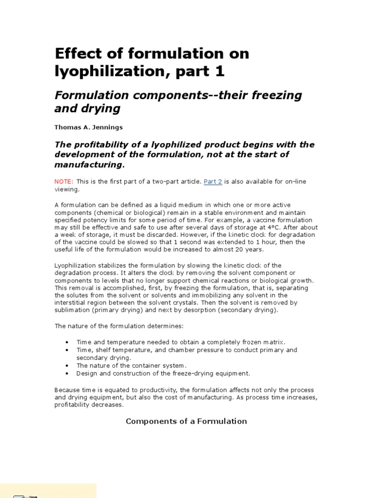 Effect of Formulation On Lyophilization | PDF | Freeze Drying | Pharmaceutical Formulation