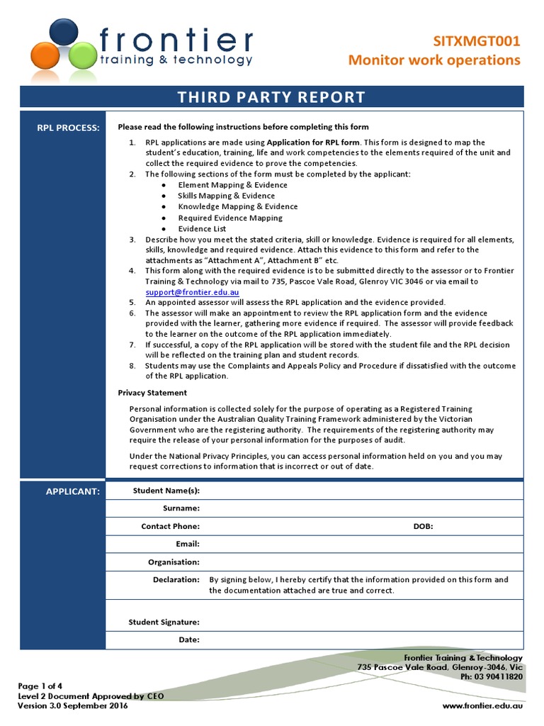 1 - Stage 3 Third Party Report - SITXMGT001 (Binod) | PDF | Cognition ...