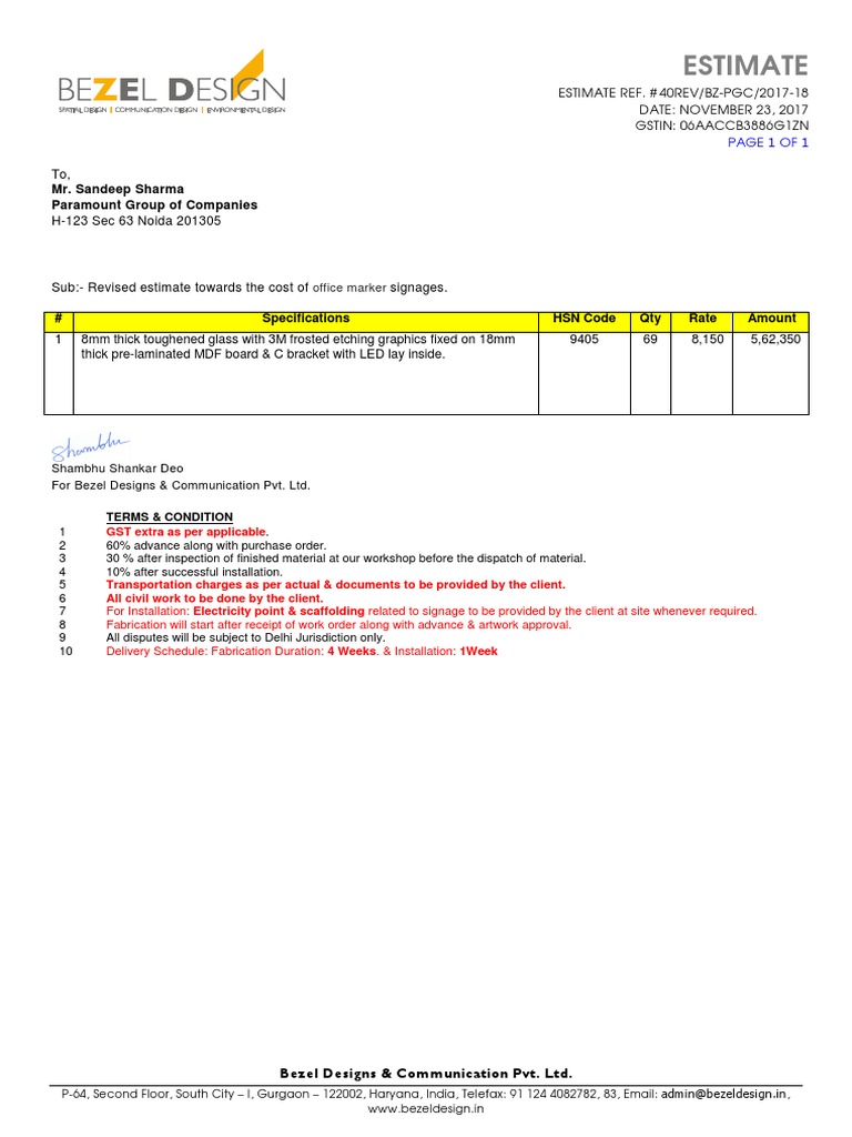 Estimate No. 40 Revised | PDF