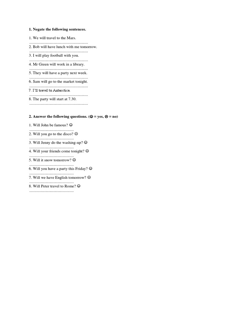 Negate Sentences, Answer Yes/No Questions, and Form Simple Future and ...