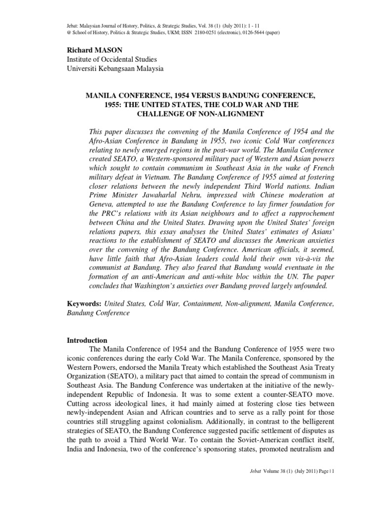 Cold War Conferences: Manila vs Bandung | PDF | Cold War ...