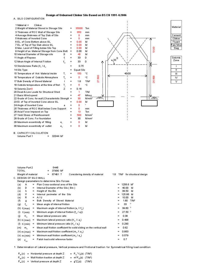 Design of Unburned Clinker Silo Based On BS EN 1991-4:2006 | PDF ...