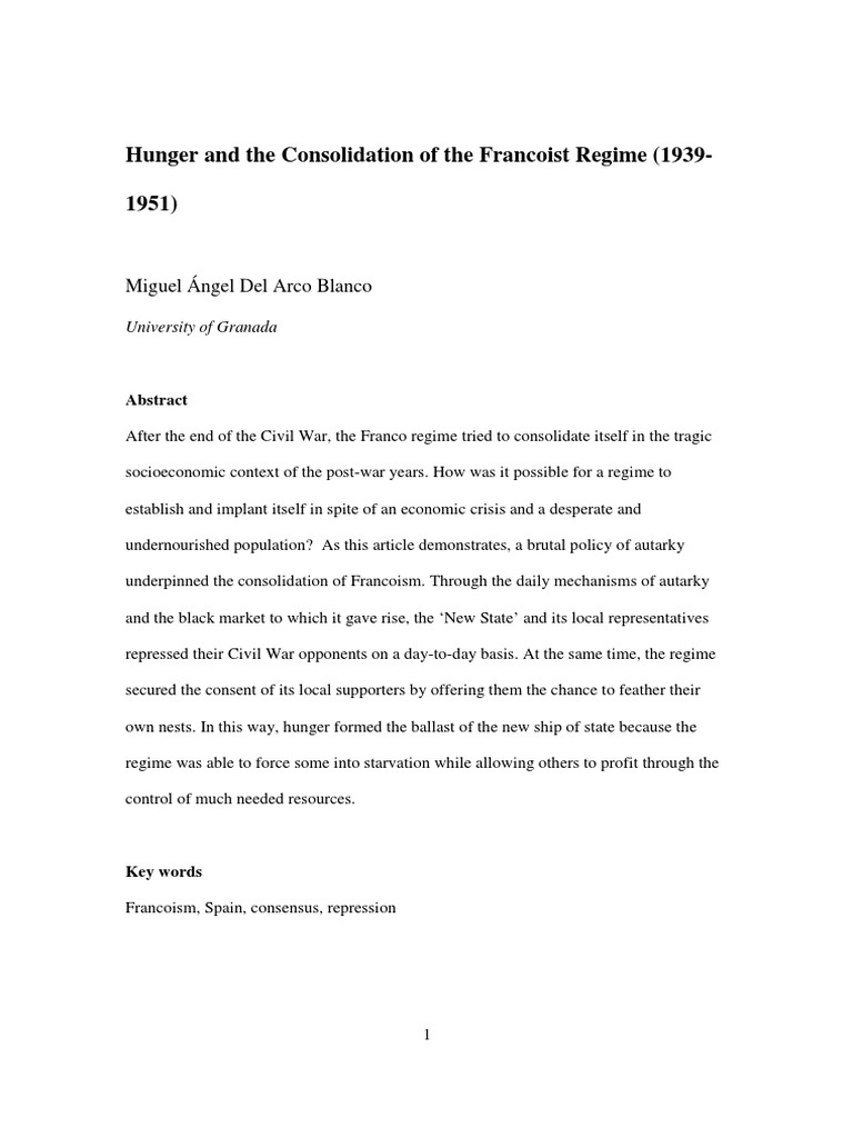 Hunger and The Consolidation of The Francoist Regime (1939-1951) | PDF ...