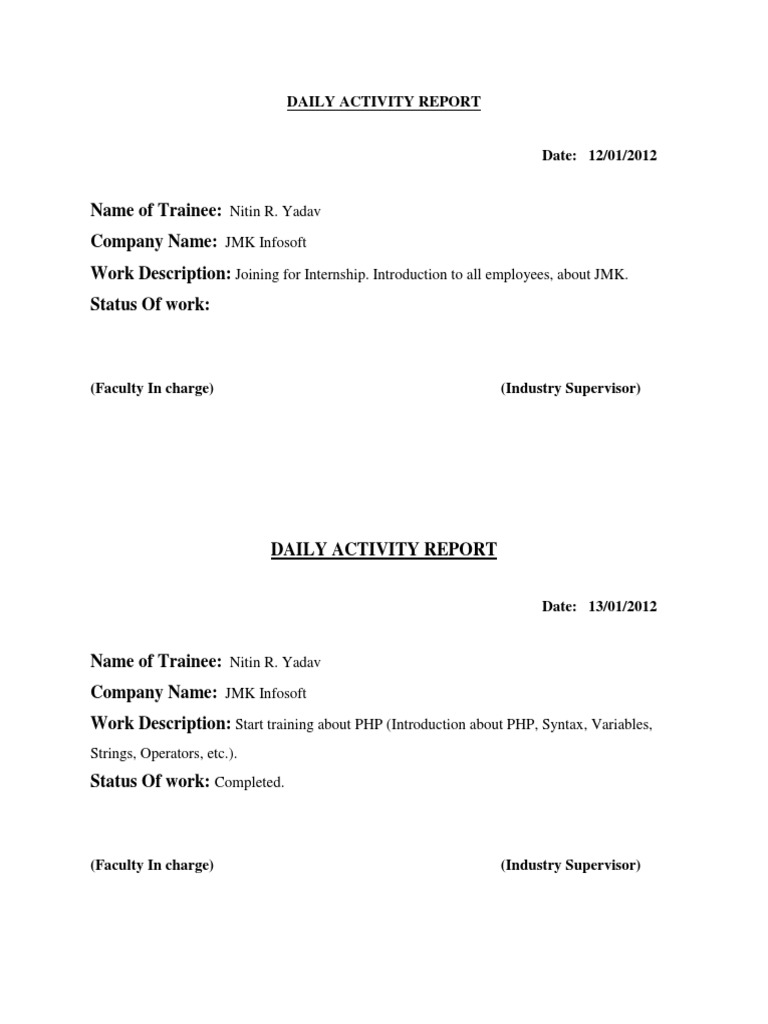 Daily Activity Report Format | PDF