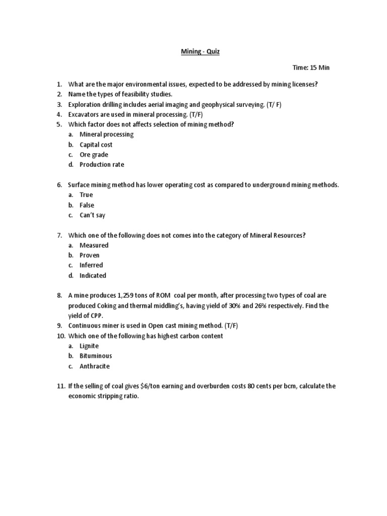 Mining Quiz | PDF