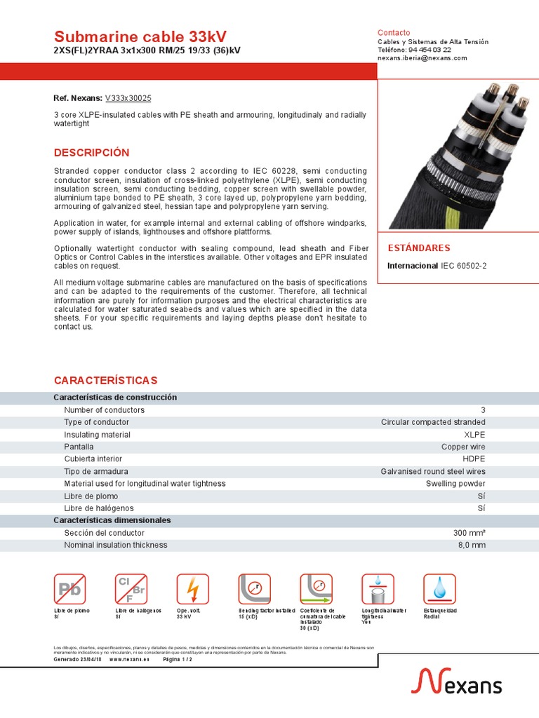 33kV Submarine Cable Specifications | PDF | Electrical Conductor ...