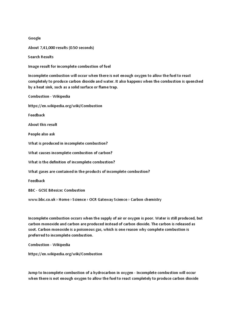 Incomplete Combustion | PDF | Combustion | Fuels