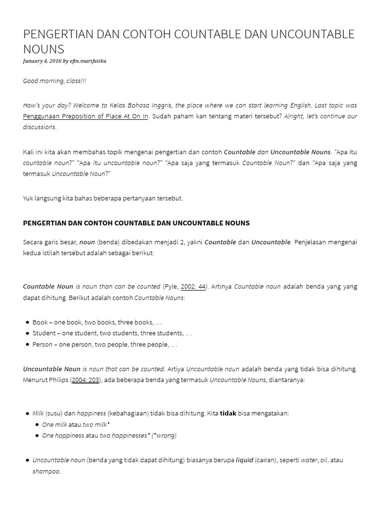 Pengertian Dan Contoh Countable Dan Uncountable Nouns | PDF