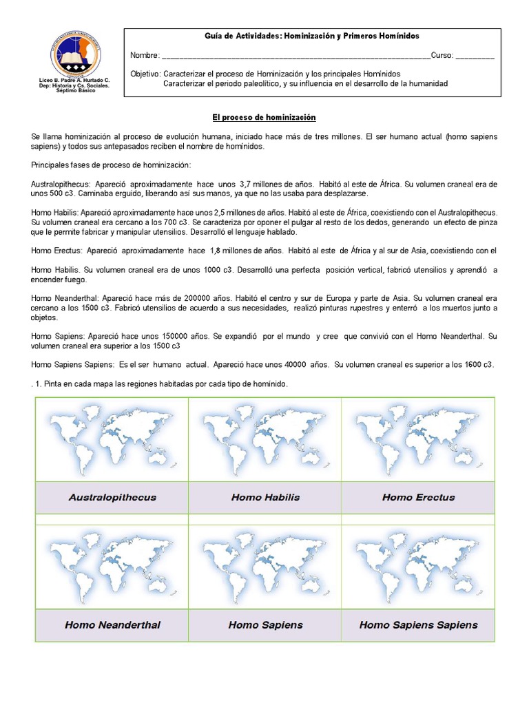 Guia de Actividades Hominización | PDF | Homo | Evolución humana