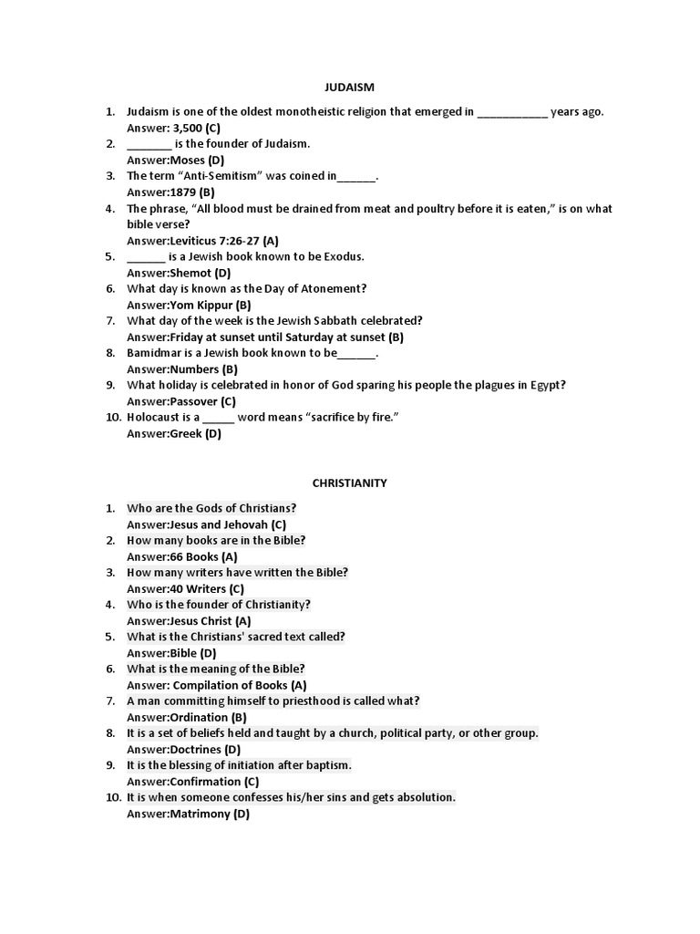 Introduction To World Religions and Belief Systems Quizzes | PDF ...