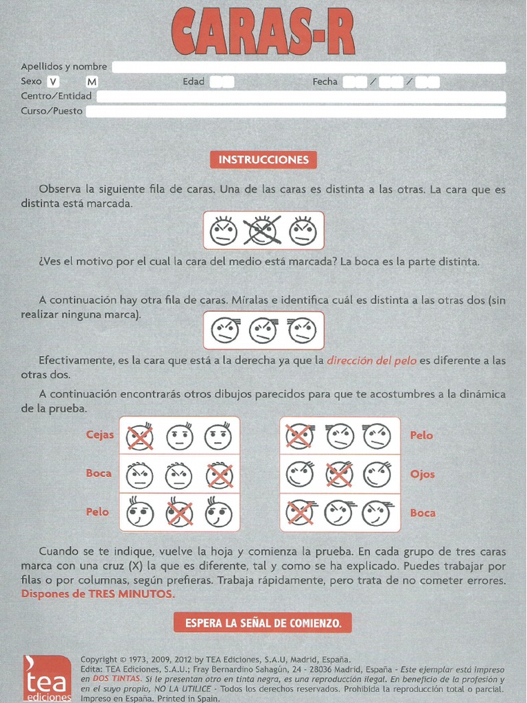 Test de CARAS Hoja de Respuestas PDF | PDF
