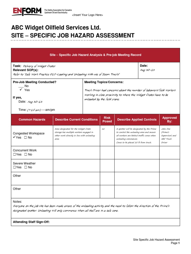 4 5.site Specific Assessment Example | Download Free PDF | Hazards | Risk