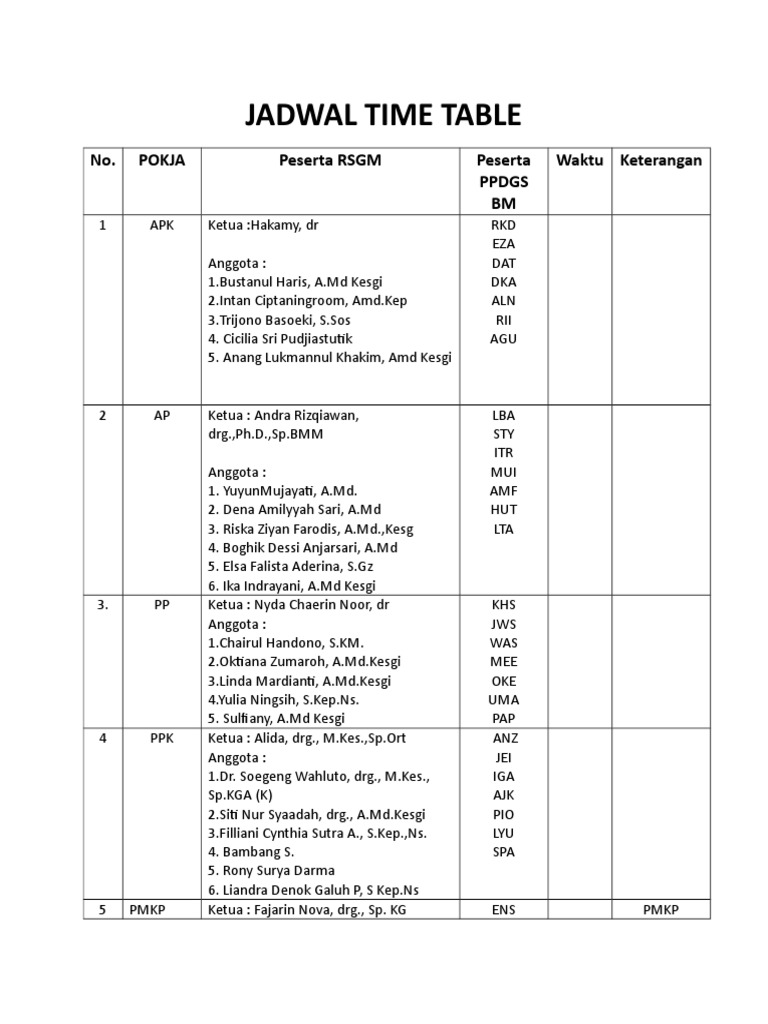 Jadwal Time Table - Fix | PDF