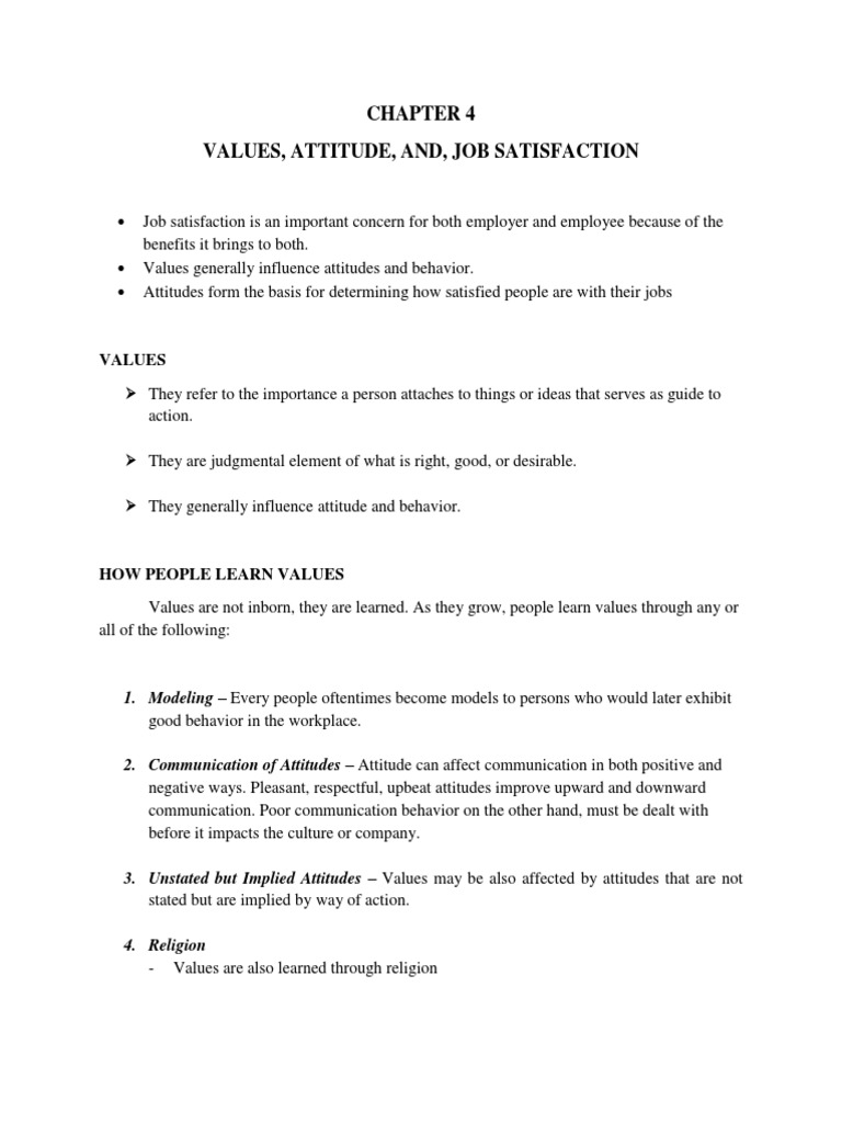 Values, Attitude and Job Satisfaction | PDF | Job Satisfaction ...