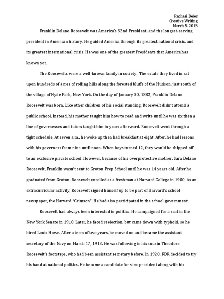 Franklin D Roosevelt Essay | PDF | Franklin D. Roosevelt | New Deal