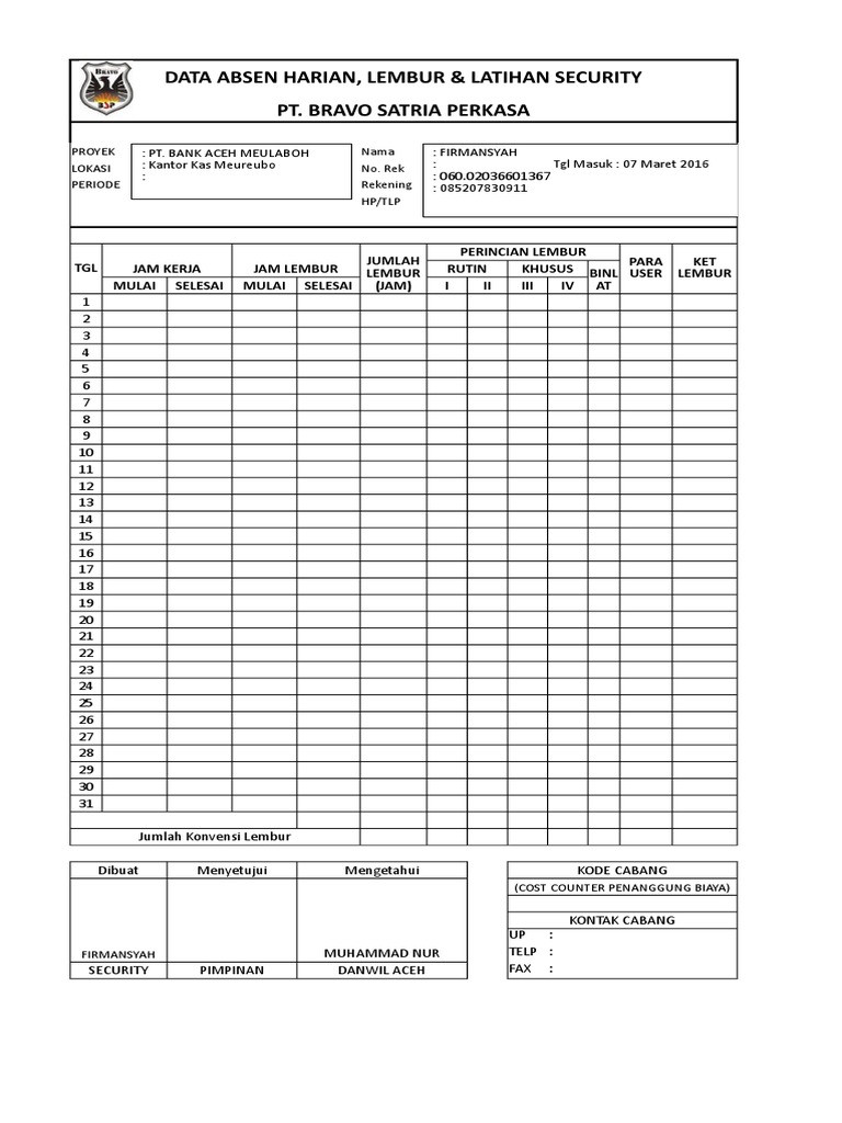 Absen Satpam | PDF
