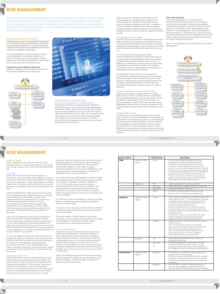AUB 2012 Risk Management Overview | PDF | Credit (Finance) | Credit Risk
