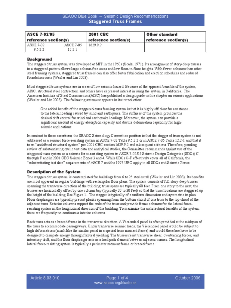 Staggered Truss Frames SEAOC Blue | PDF | Truss | Mechanics