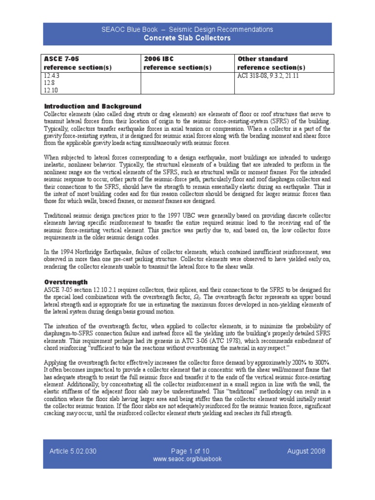 Concrete Slab Collectors SEAOC Blue | PDF | Stress (Mechanics) | Bending