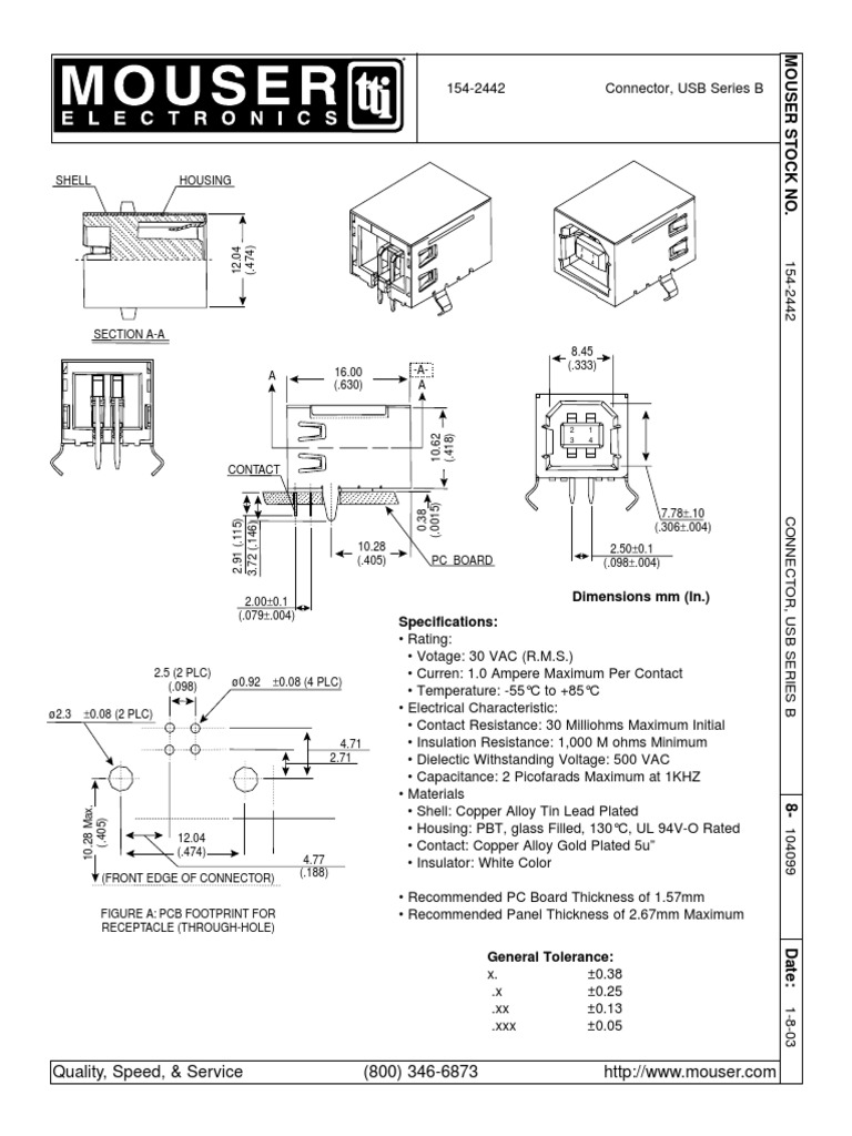 USB-B Connector PDF | PDF | Printed Circuit Board | Electrical Connector