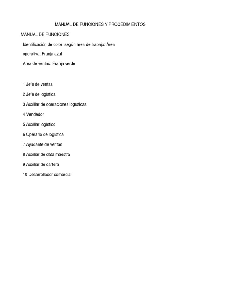 Manual de Funciones y Procedimientos | PDF | Logística | Distribución ...