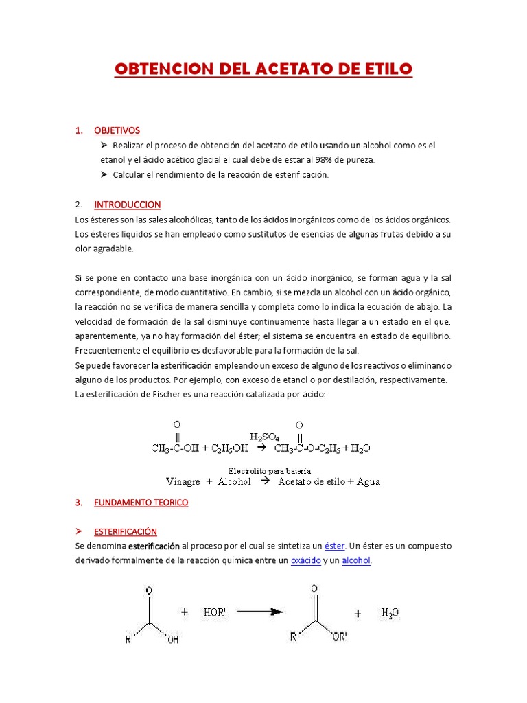 Lab Nro 1 Diseño Obt Del Acetato de Etilo | PDF | Compuestos de ...