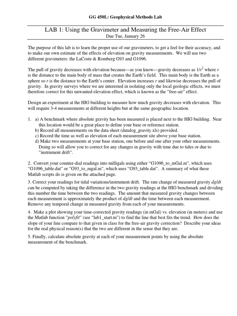 Gravimeter Lab: Measuring Free-Air Effect | PDF | Scientific ...