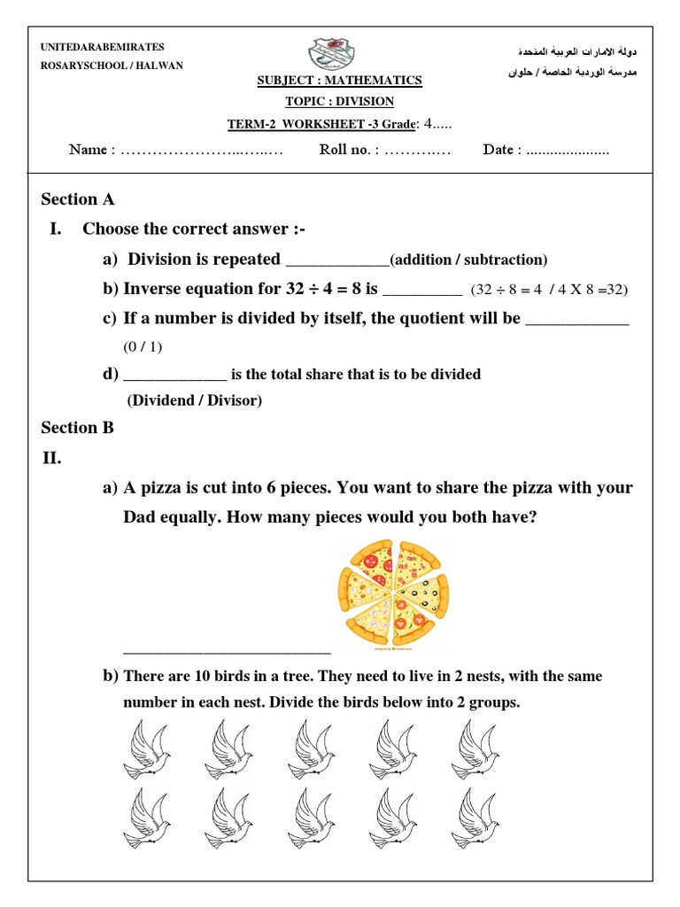 Math - WORKSHEET 3 TERM 2 - GRADE 4 2016 2017 A | PDF