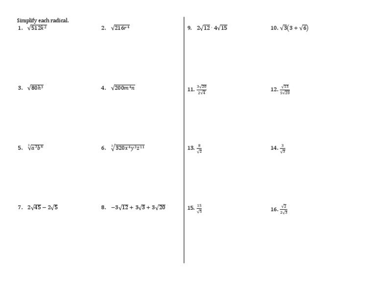 Alg 2 U7 INB Simplifying Radicals 17-18 | PDF