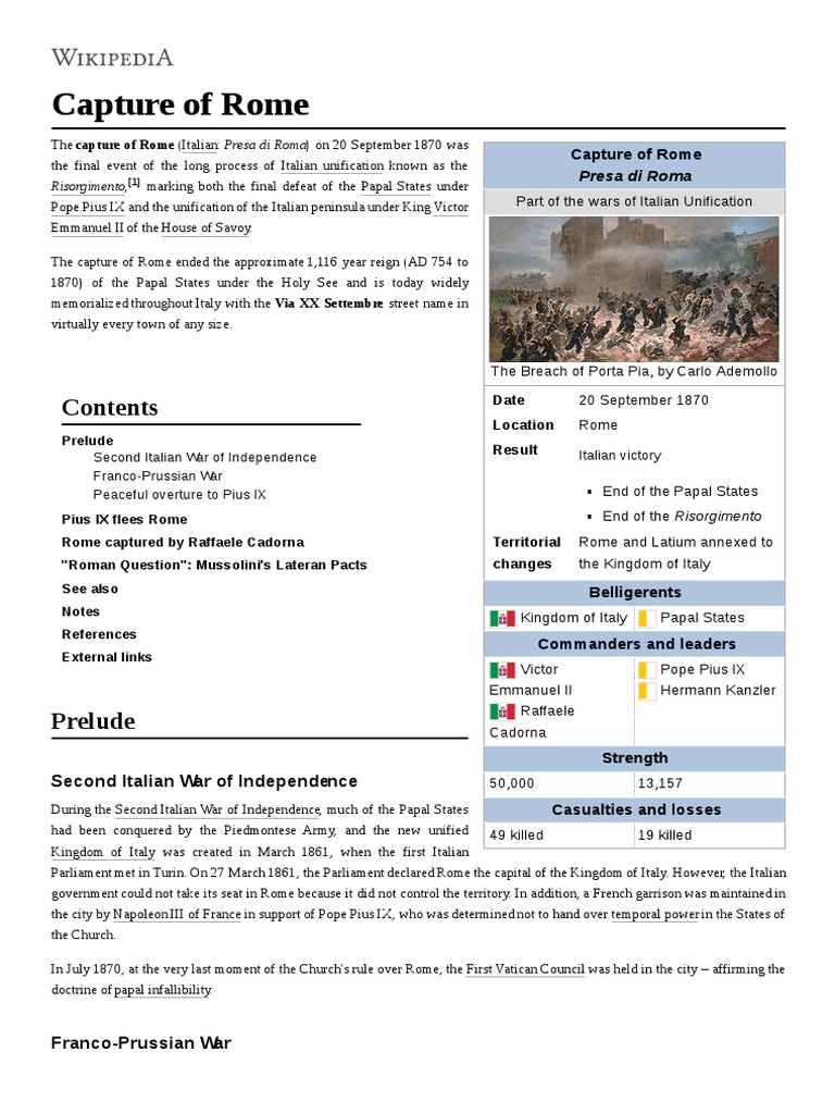 Capture of Rome | PDF | Holy See | Italy