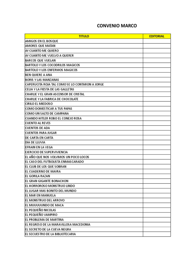 Listado Excel Convenio Marco 2018 | PDF | Ocio