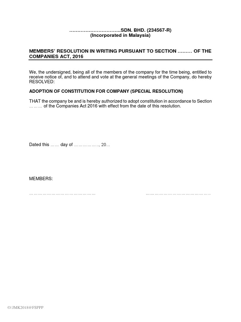Members Written Resolution | PDF