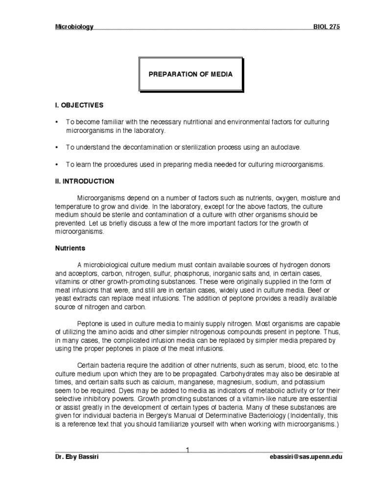 Preparation of Media: Microbiology BIOL 275 | PDF | Growth Medium | Agar