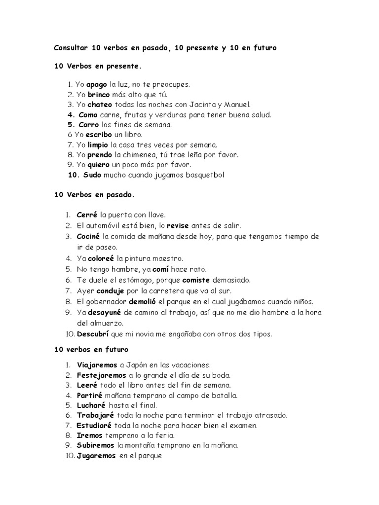 10 Verbos en Presente