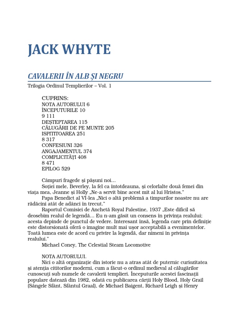 Jack Whyte - Cavalerii in Alb Si Negru PDF | PDF