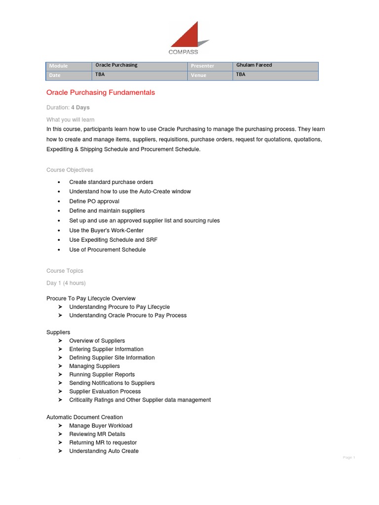 Oracle Purchasing Training | PDF | Procurement | Production And ...