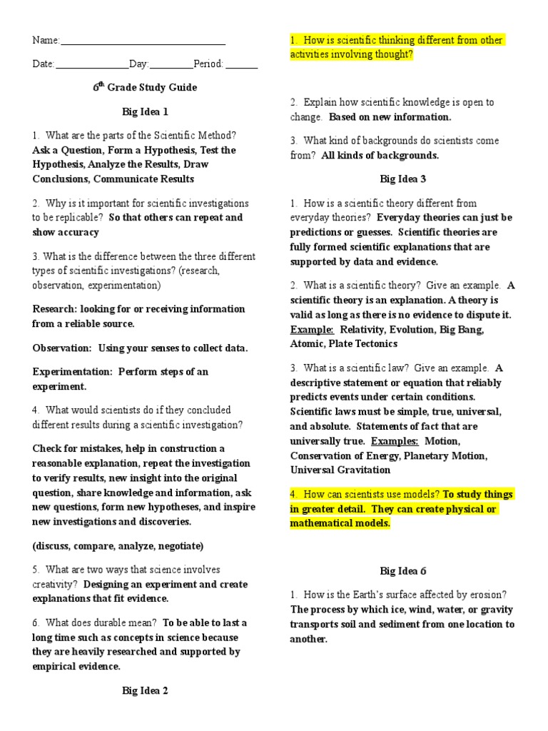 6th Grade Review Key | PDF | Force | Scientific Method